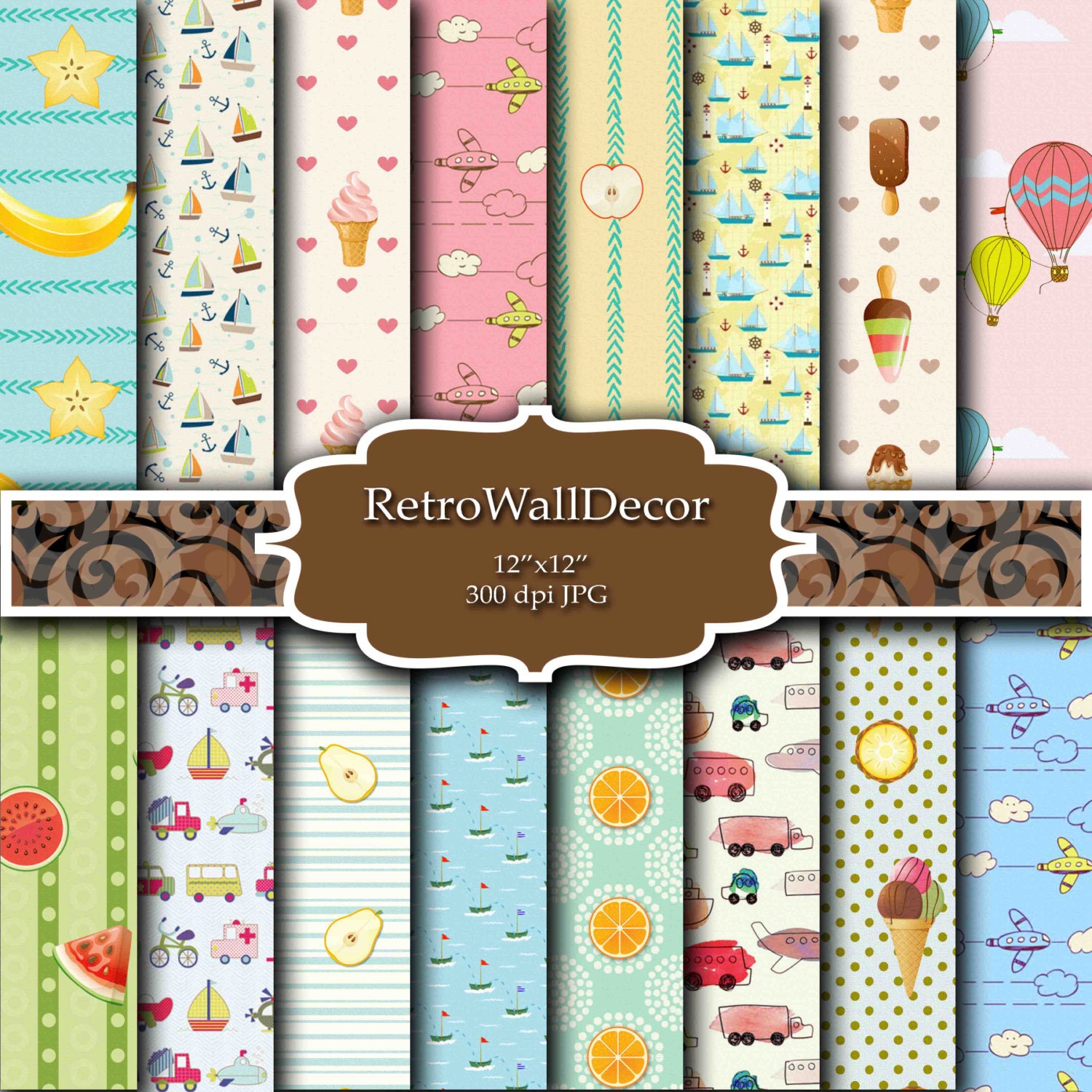 Kids Digital Papers Colorful Backgrounds for Children Kids | Etsy