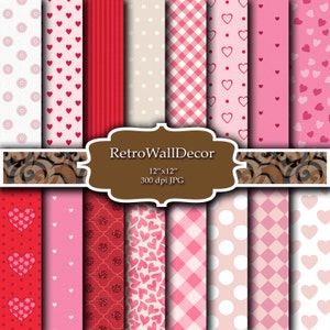 Pink Digital Paper, Shabby Chic Pink, Red Hearts, Polka Dots, Hearts ...