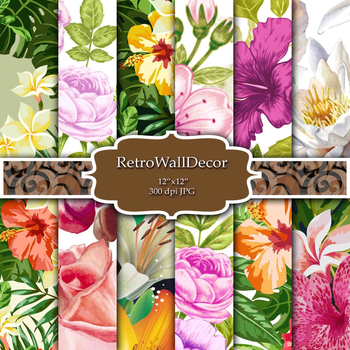 Floral Digital Paper Flower Digital Paper Floral Background - Etsy