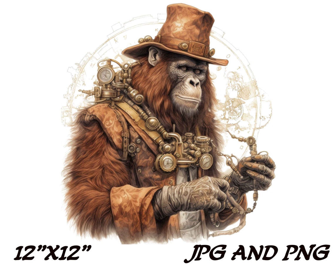 Steampunk Orangutan Wild Animal Clipart Steampunk Monkey - Etsy