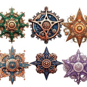 Steampunk Watercolor Star Clipart: 22 PNG Junk Journal Elements ...