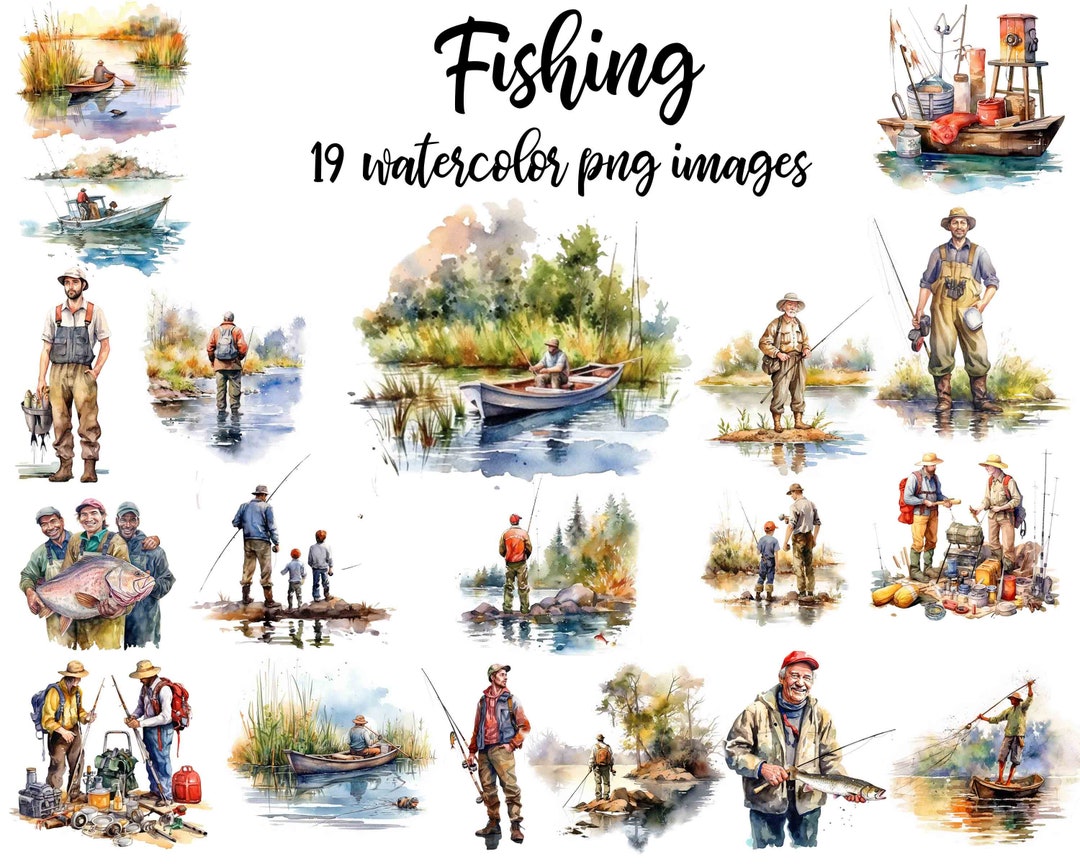 Watercolor Fishing Clipart Set: Sport Illustrations (digital Download ...
