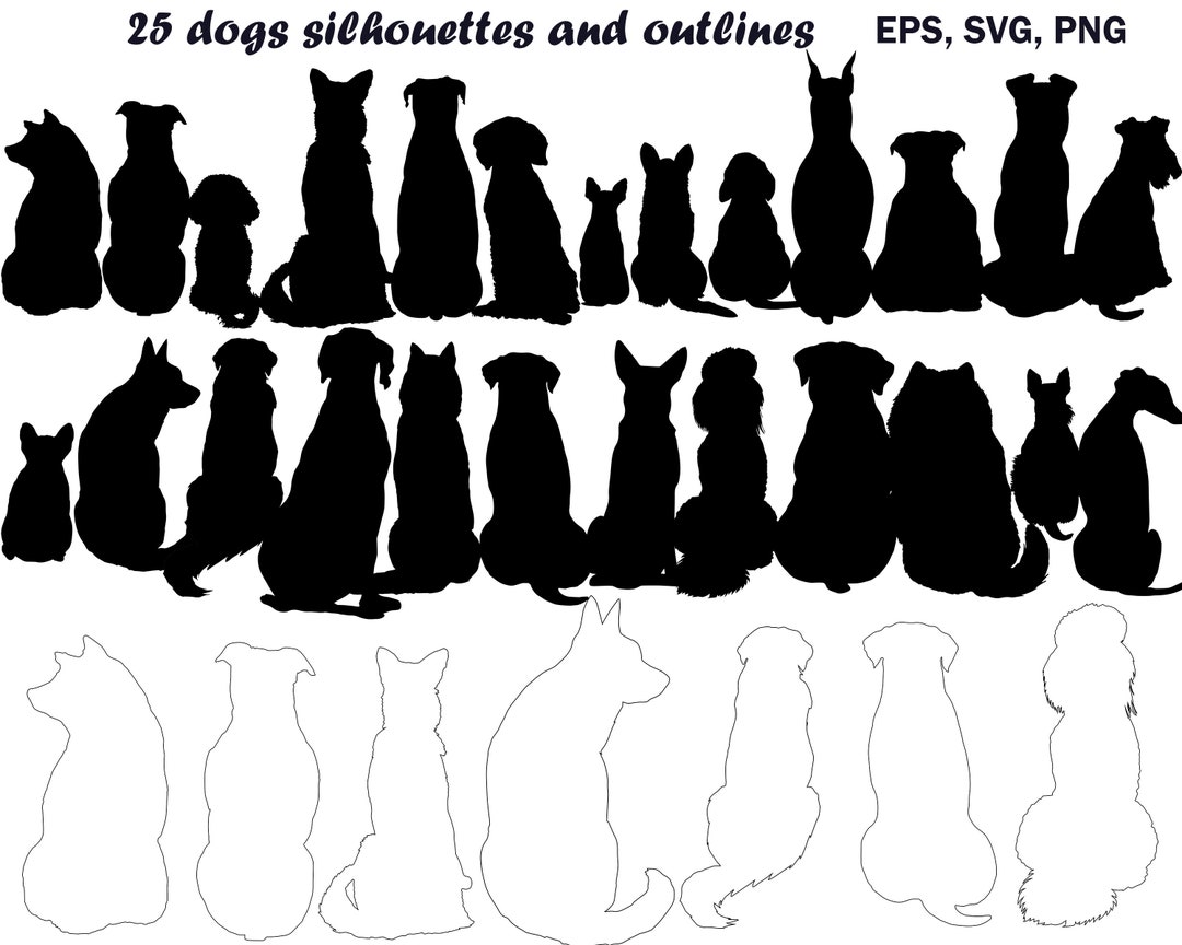 Dog Breed Silhouette & Outline Clipart (SVG, PNG, EPS) - Etsy