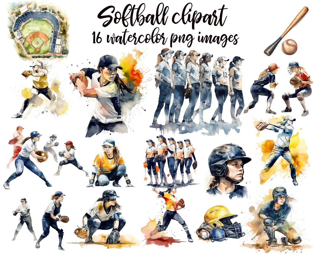 Watercolor Softball Clipart: Sports Graphics (digital Download) - Etsy