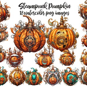 Steampunk Pumpkin, Watercolor Clipart, Steampunk Pumpkin PNG, Pumpkin ...