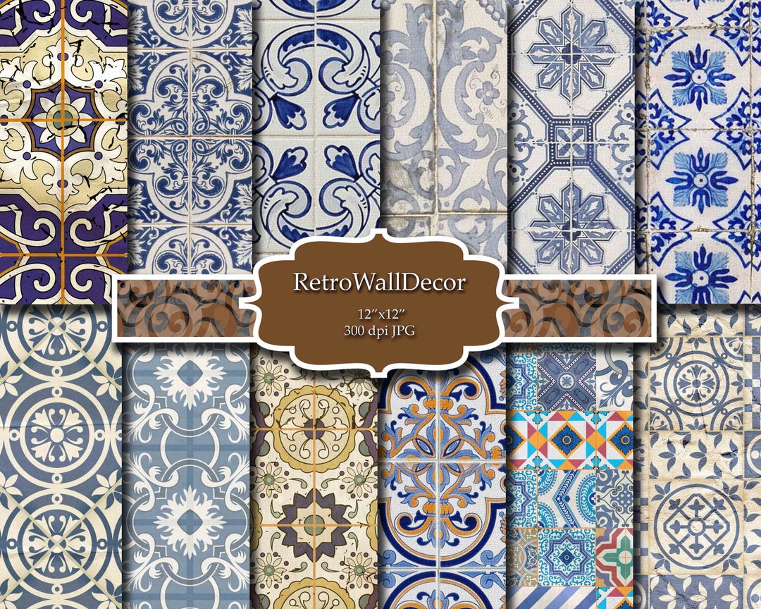 Tile Digital Paper, Tile Background, Distressed Tile Texture, Rustic ...