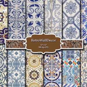 Tile Digital Paper, Tile Background, Distressed Tile Texture, Rustic ...