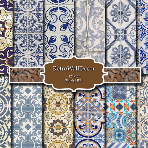 Tile Digital Paper Tile Background Distressed Tile Texture - Etsy