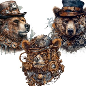 Steampunk Grizzly Clipart, Vintage Industrial Bear Images for DIY ...