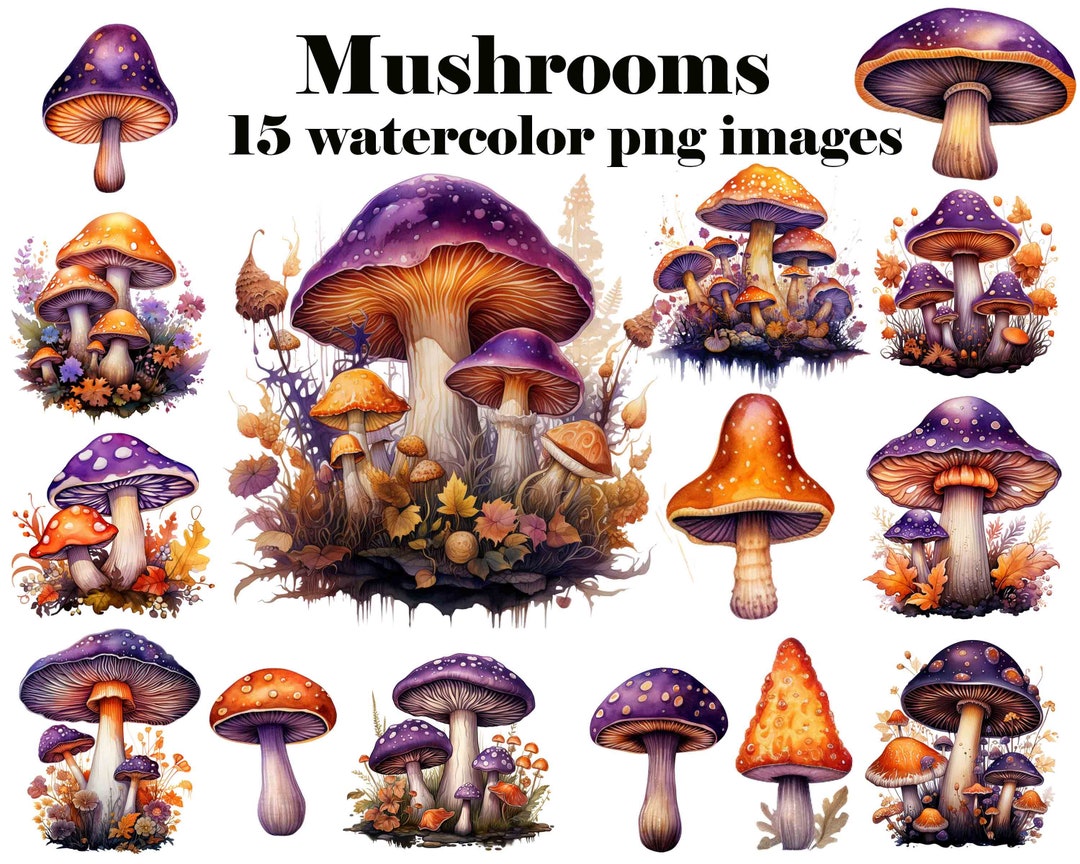Purple Mushroom Clipart, Vibrant and Whimsical Digital Art, Ideal for ...