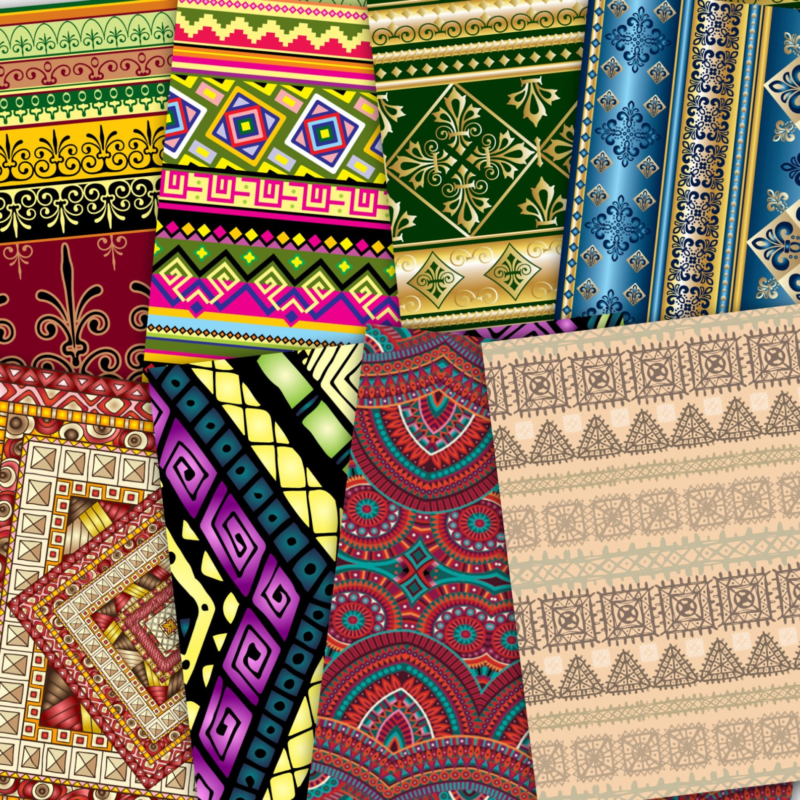 Ethnic Digital Paper Exotic Paper Pack Geometric Triangles - Etsy