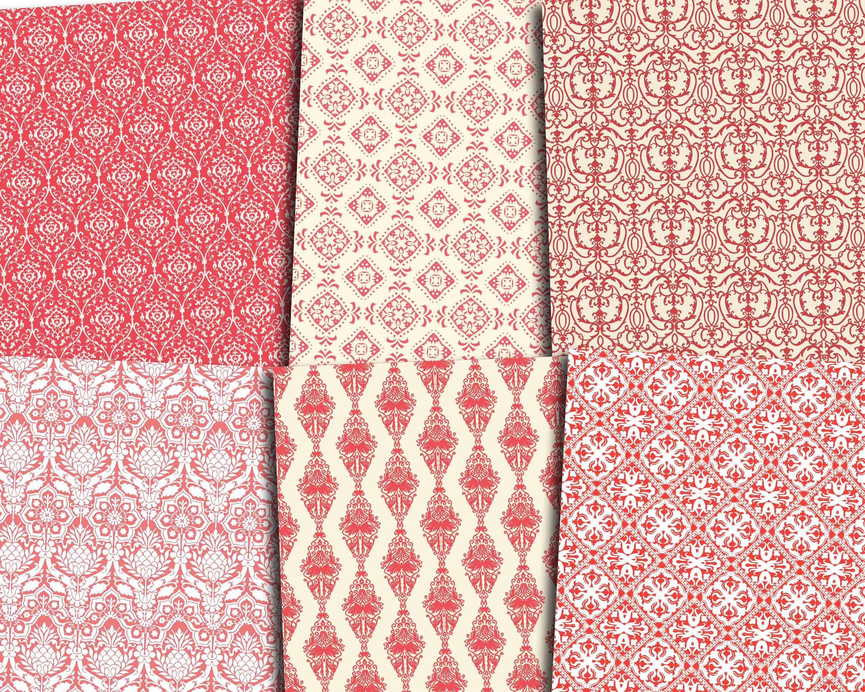Damask digital paper Damask background Red damask Scrapbook | Etsy