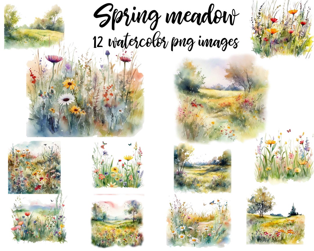 Spring Meadow, Meadow Clipart, Meadow Watercolor, Spring Meadow Image ...