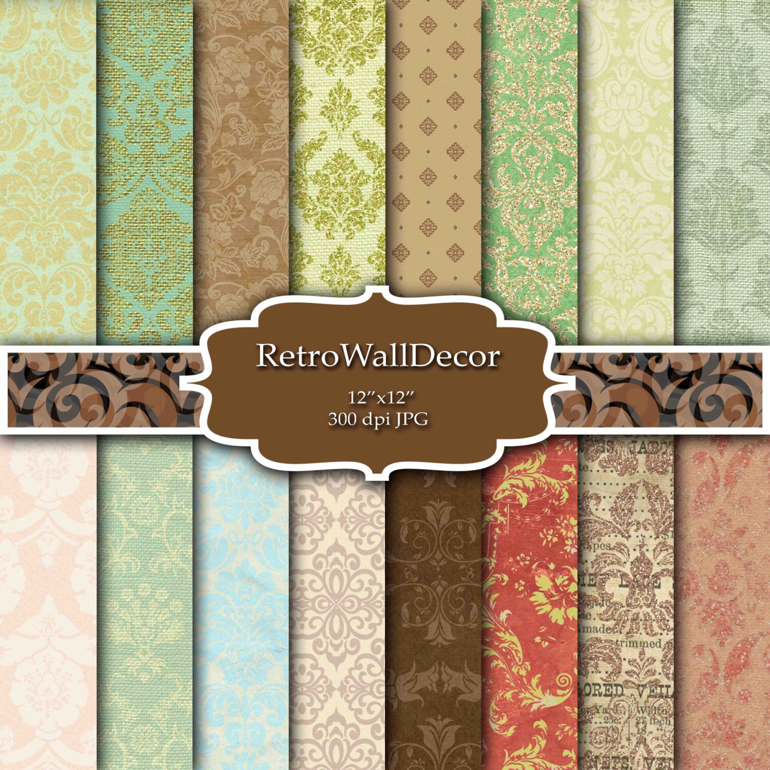 Damask Digital Paper: Shiny Damask Damask Floral | Etsy