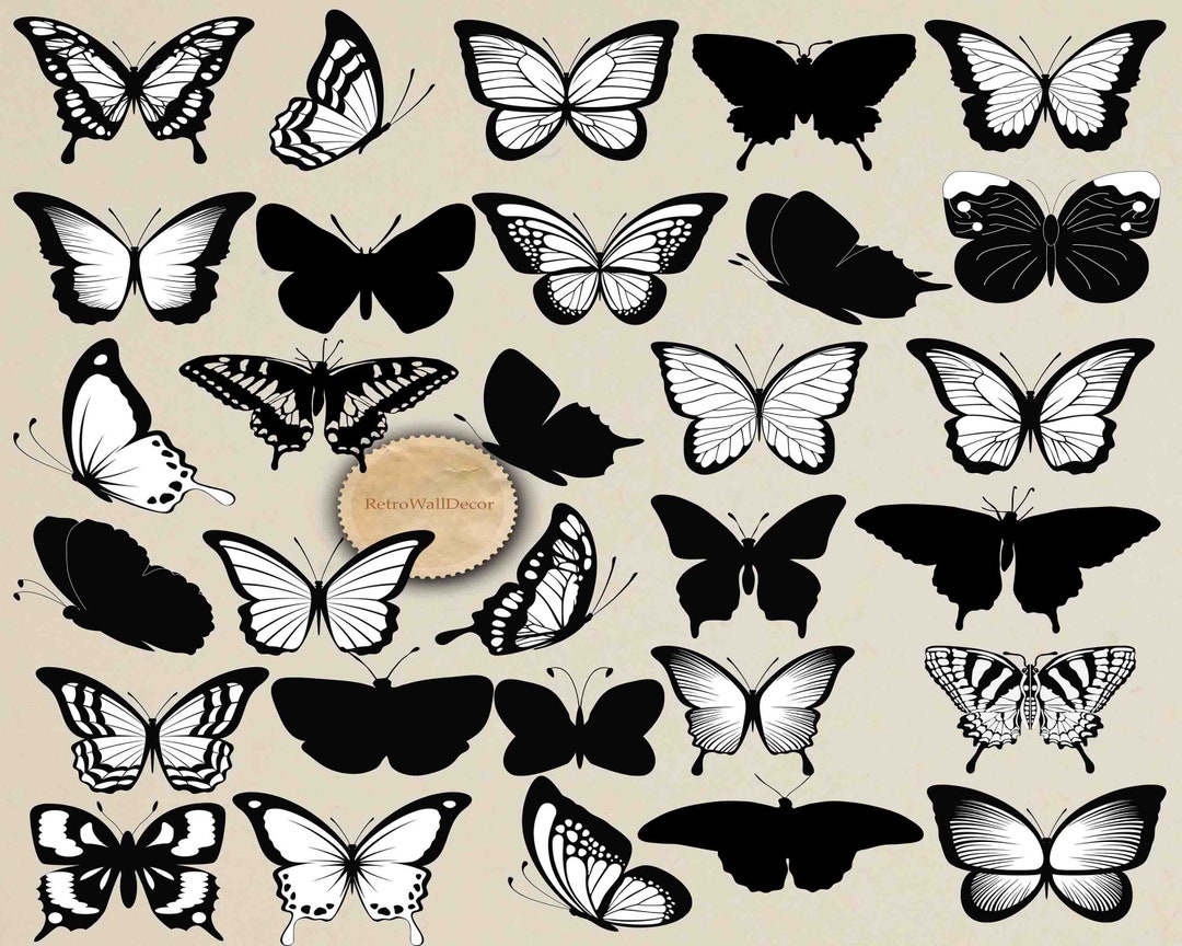 Digital Butterfly Clip Art Butterfly Silhouette Scrapbook Butterfly ...