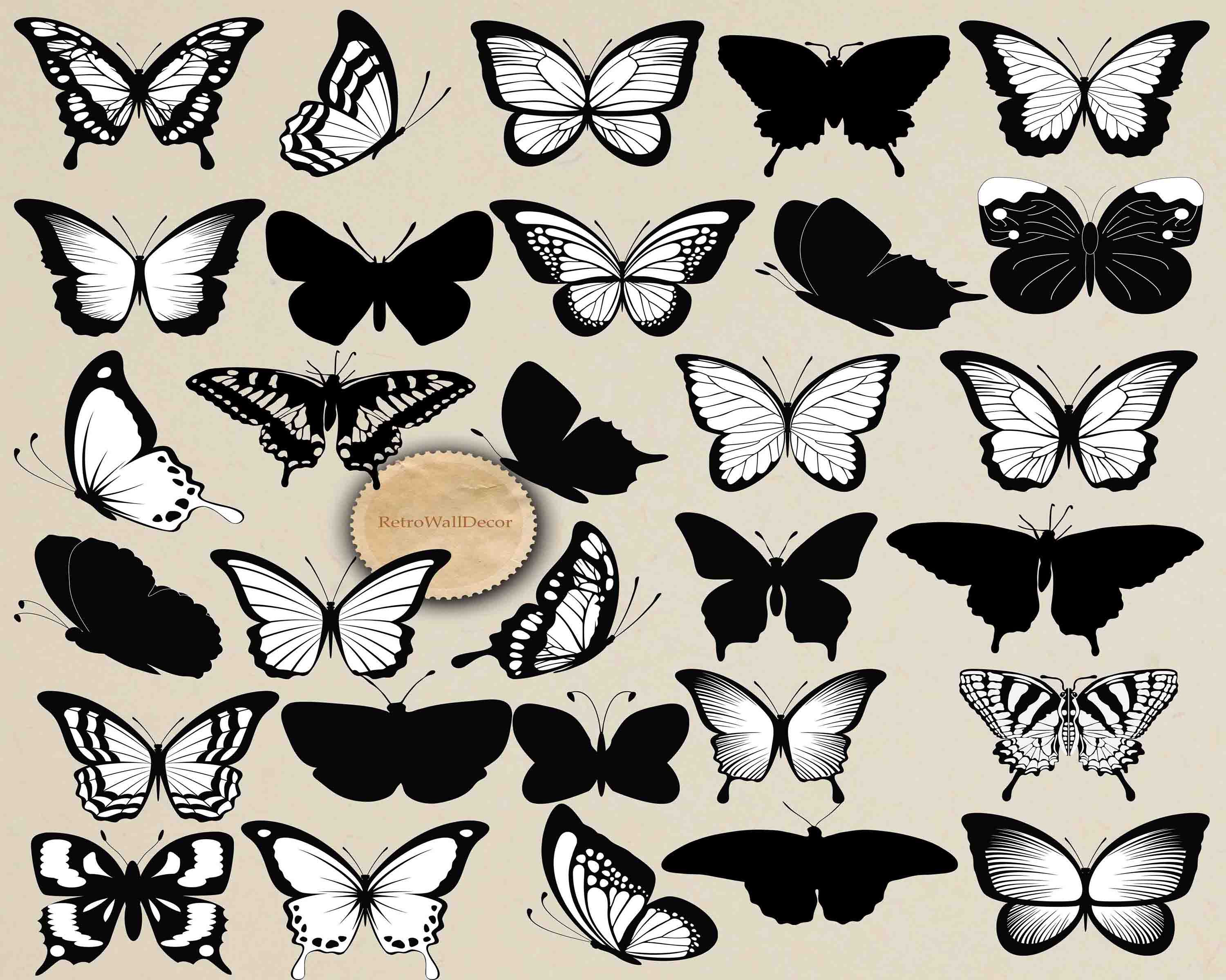 Digital Butterfly Clip Art Butterfly Silhouette Scrapbook | Etsy