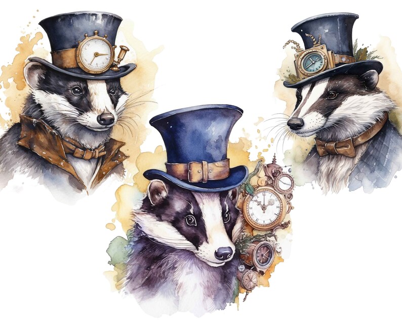 Steampunk Badger Watercolor Clipart Steampunk Badger PNG - Etsy