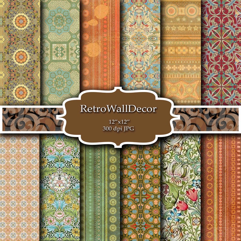Exotic Vintage Digital Paper Pack: Grunge Ikat Textures (8.5x11 ...