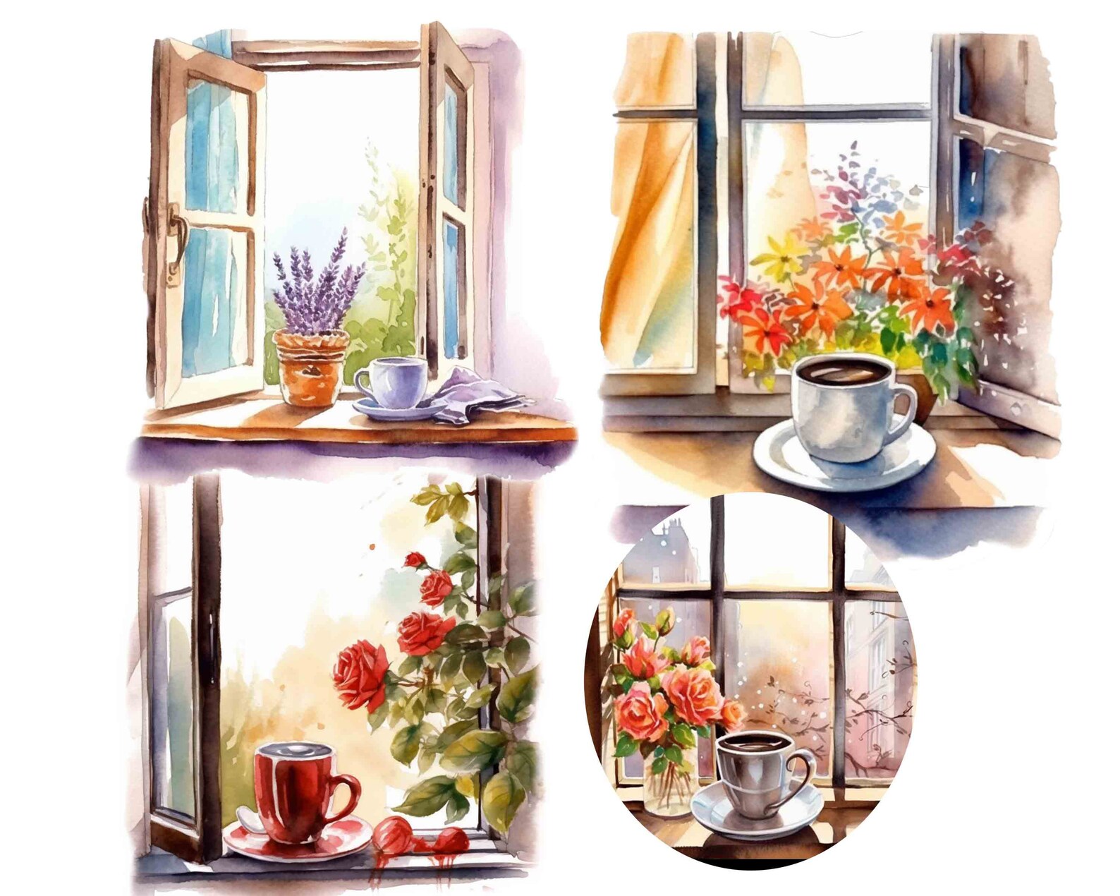 Coffee Window, Coffee Clipart, Coffee Watercolor, Coffee Window Image ...