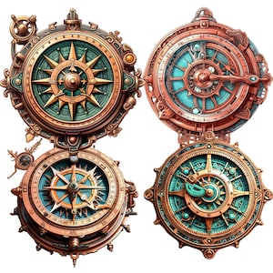 Steampunk Compass, Watercolor Clipart, Compass PNG, Compass Clipart ...