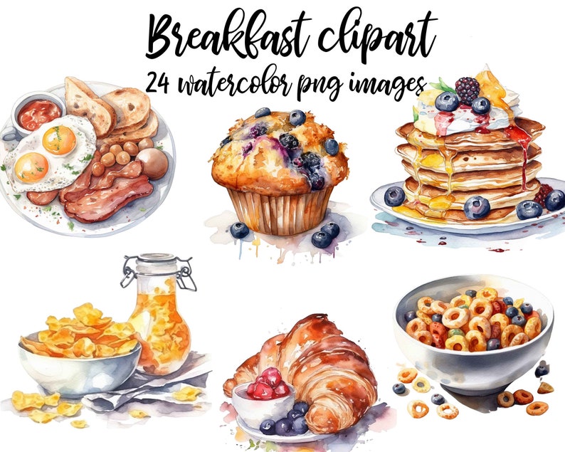 Breakfast Clipart Breakfast Watercolor Breakfast Nursery - Etsy