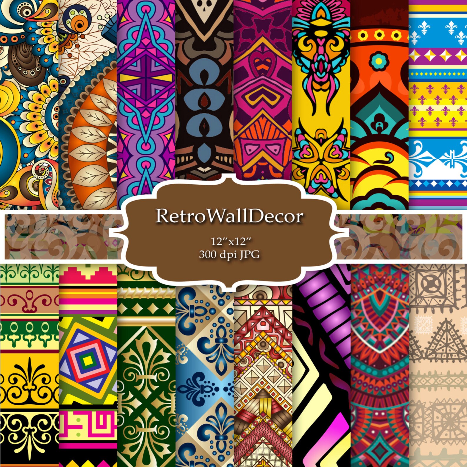 Ethnic Digital Paper Exotic Paper Pack Geometric Triangles - Etsy