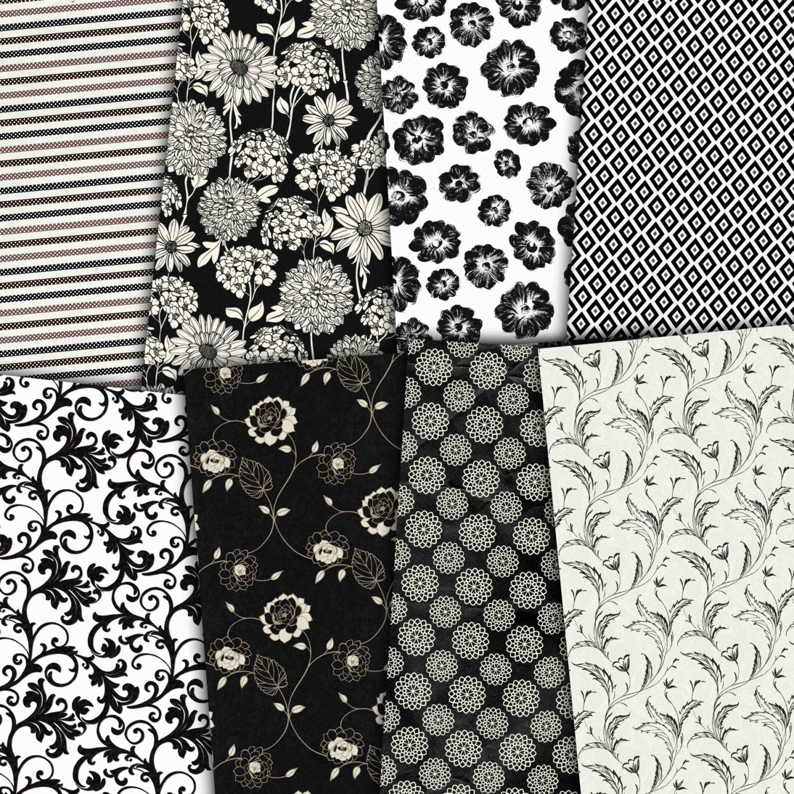 Black and White Digital Paper Pack Floral Background - Etsy