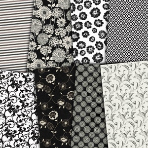 Black and White Digital Paper Pack , Floral Background , Hearts , Polka ...