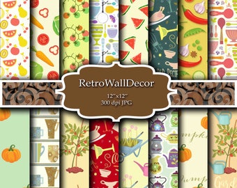 Retro Kitchen Digital Paper Background Set Commercial and - Etsy Canada