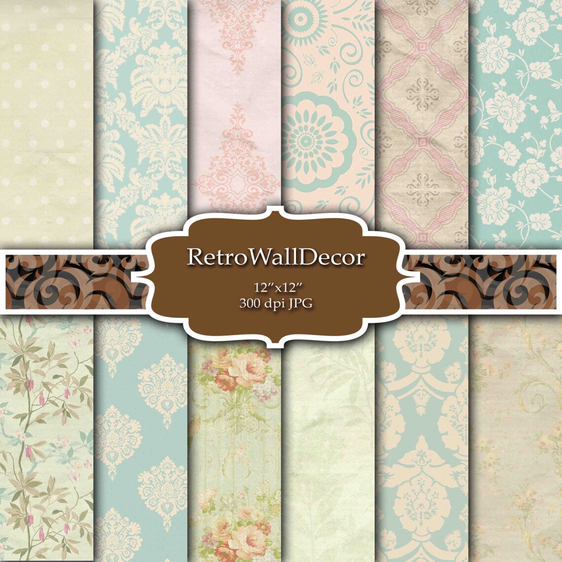 Retro Digital Paper Geometric Shapes Retro Backgrounddamask | Etsy