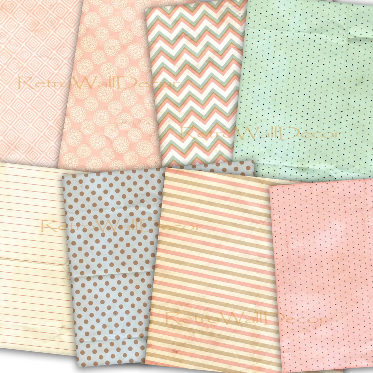 Retro Digital Paper Geometric Shapes Retro background Beige | Etsy