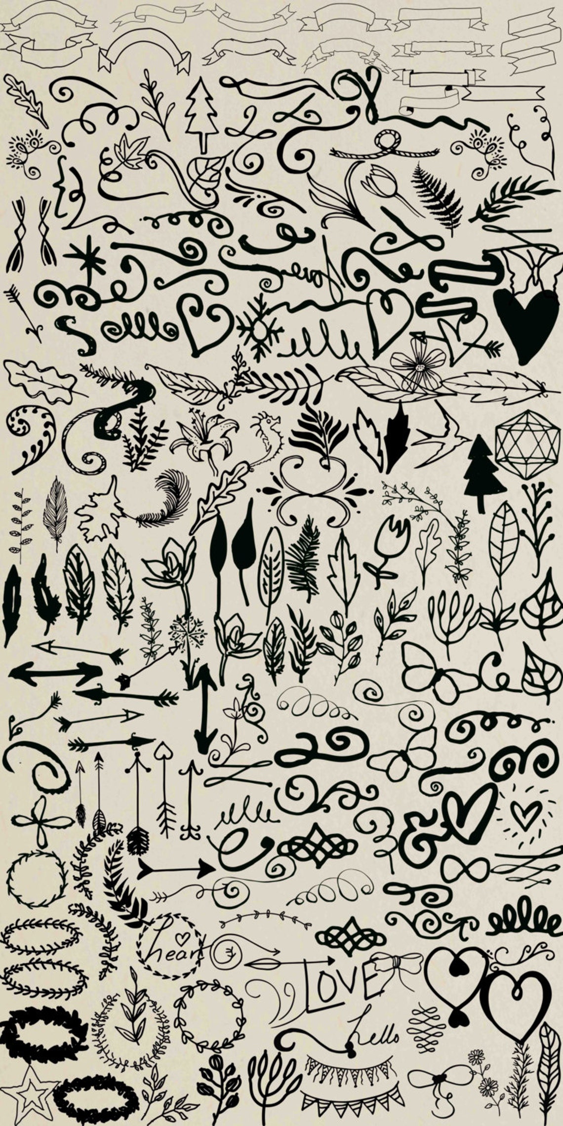 200 Vector Digital Elements Hand Drawn Doodle Clip Art | Etsy