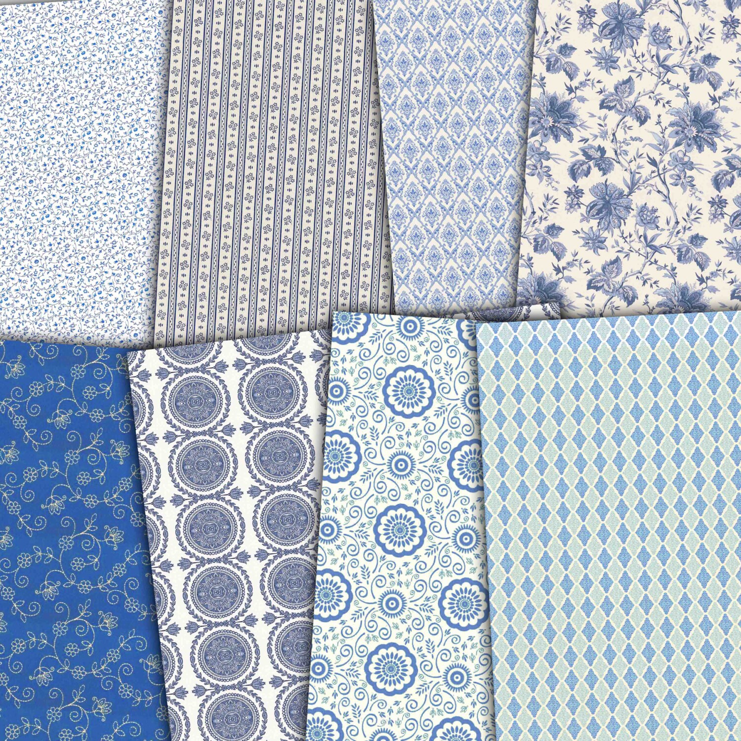 Blue Digital Paper Blue Background Blue Patterns Flowers | Etsy