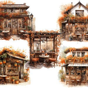 Autumn Cafe Clipart, Cafe Clipart, Cafe Watercolor,autumn Coffee Shop ...