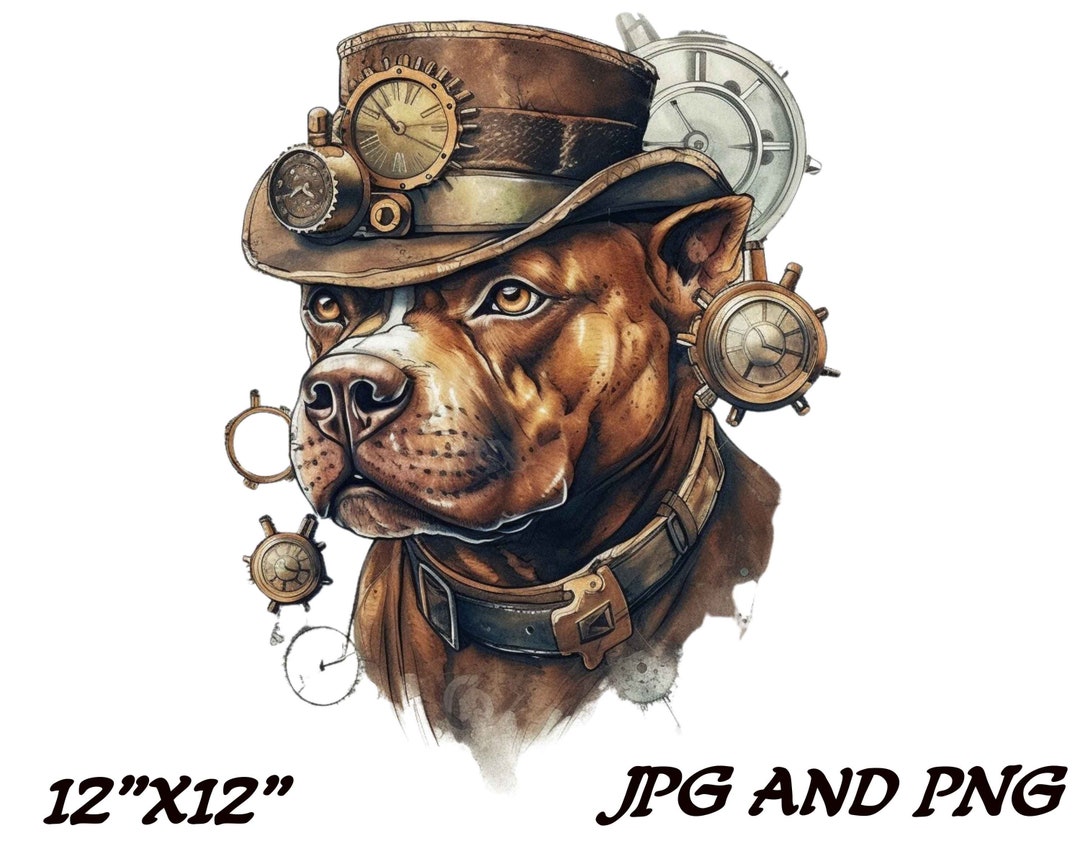 Steampunk Stafford, Dog Clipart, Steampunk Staffy PNG, Stafford Clipart ...