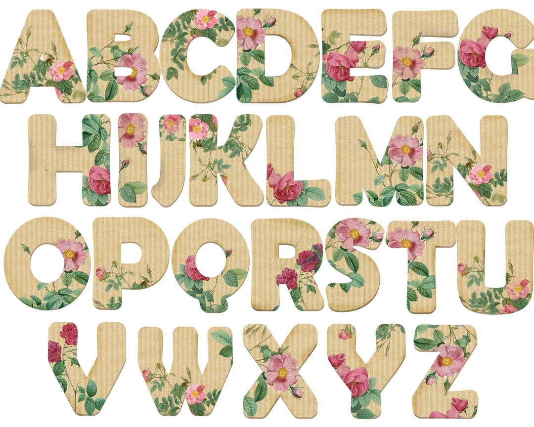 Decorative Font, Floral Font, Alphabet Clip Art, Digital Font, Alphabet ...