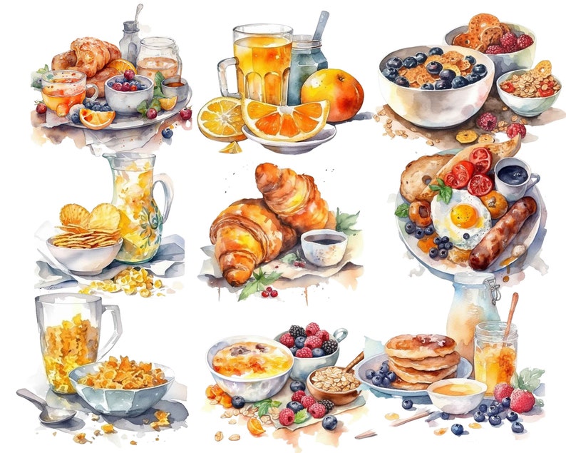 Frühstück Clipart Frühstück Aquarell Frühstück Kinderzimmer - Etsy.de