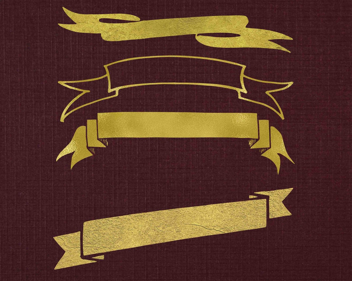 Golden Banner Clip Art Digital Banners Ribbon Clipart - Etsy