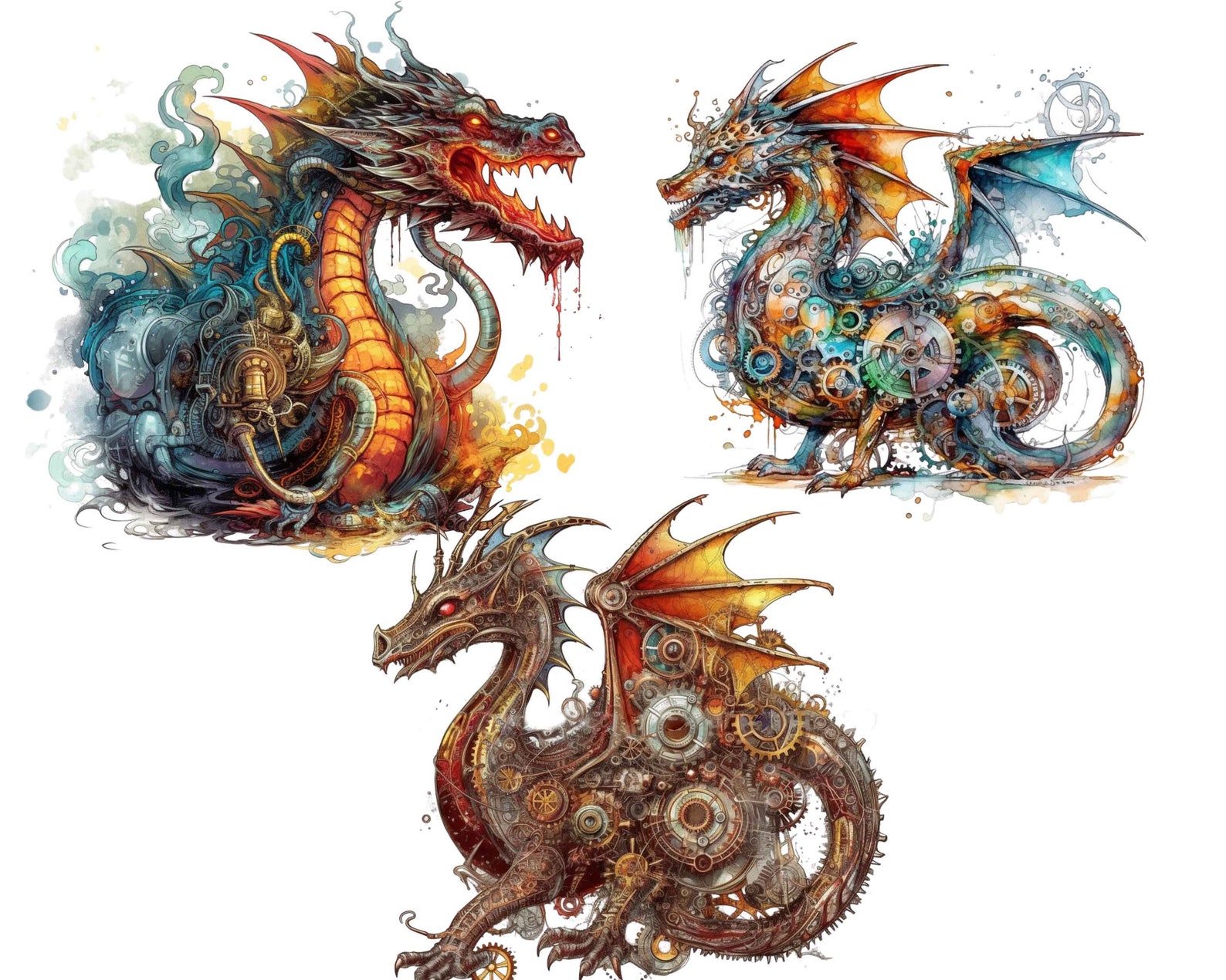 Steampunk Dragon Watercolor Clipart Steampunk Dragon PNG - Etsy