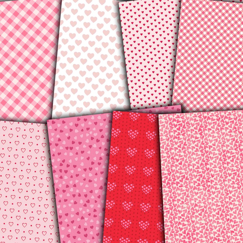Pink Digital Paper Shabby Chic Pink Red Hearts Polka Dots - Etsy