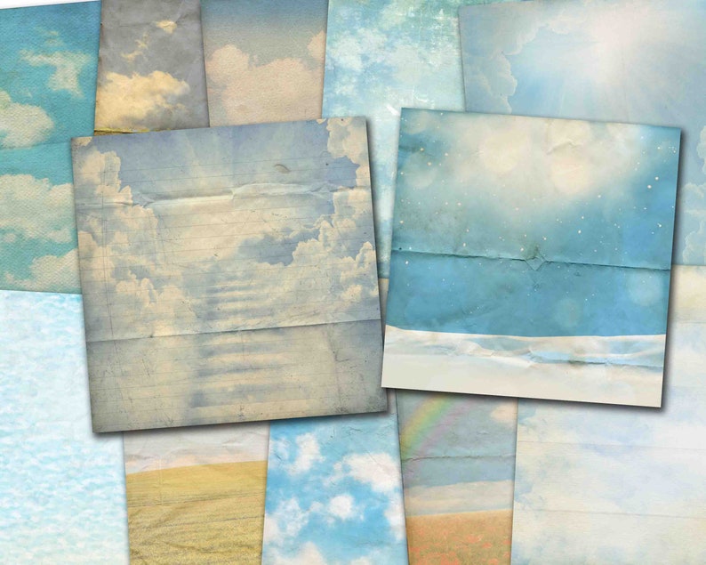 Blue Digital Paper Blue Grungy Paper Blue Sky Paper Blue - Etsy