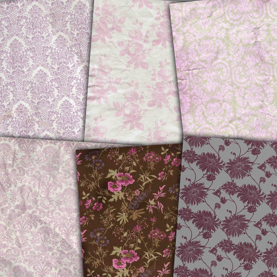 Damask Digital Paper: Pink Paper Damask Floral | Etsy