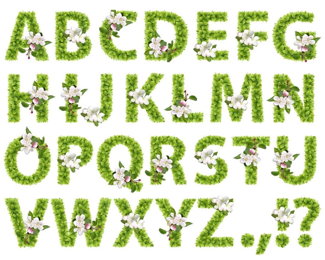 Decorative Font, Floral Font, Alphabet Clip Art, Digital Font, Alphabet ...