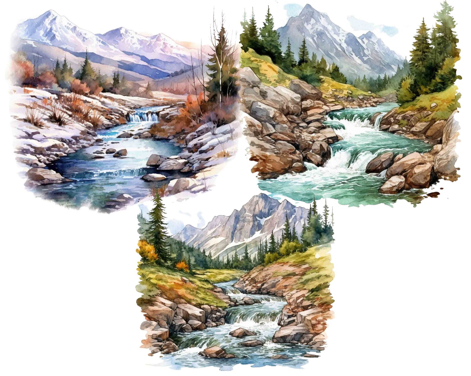 Mountain Stream Clipart Stream Watercolor Stream Clipart - Etsy