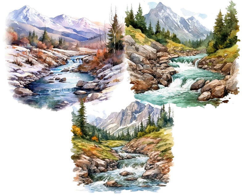 Mountain Stream Clipart Stream Watercolor Stream Clipart - Etsy