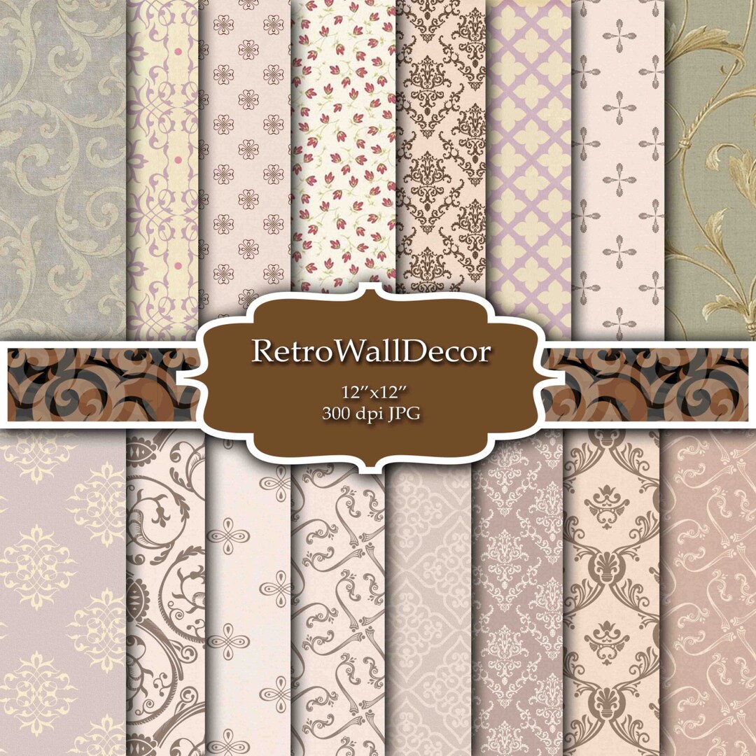 Damask Digital Paper: " Purple Grey Paper " Damask Floral Scrapbook ...