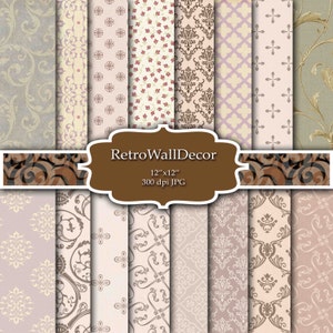 Damask Digital Paper: " Purple Grey Paper " Damask Floral Scrapbook ...