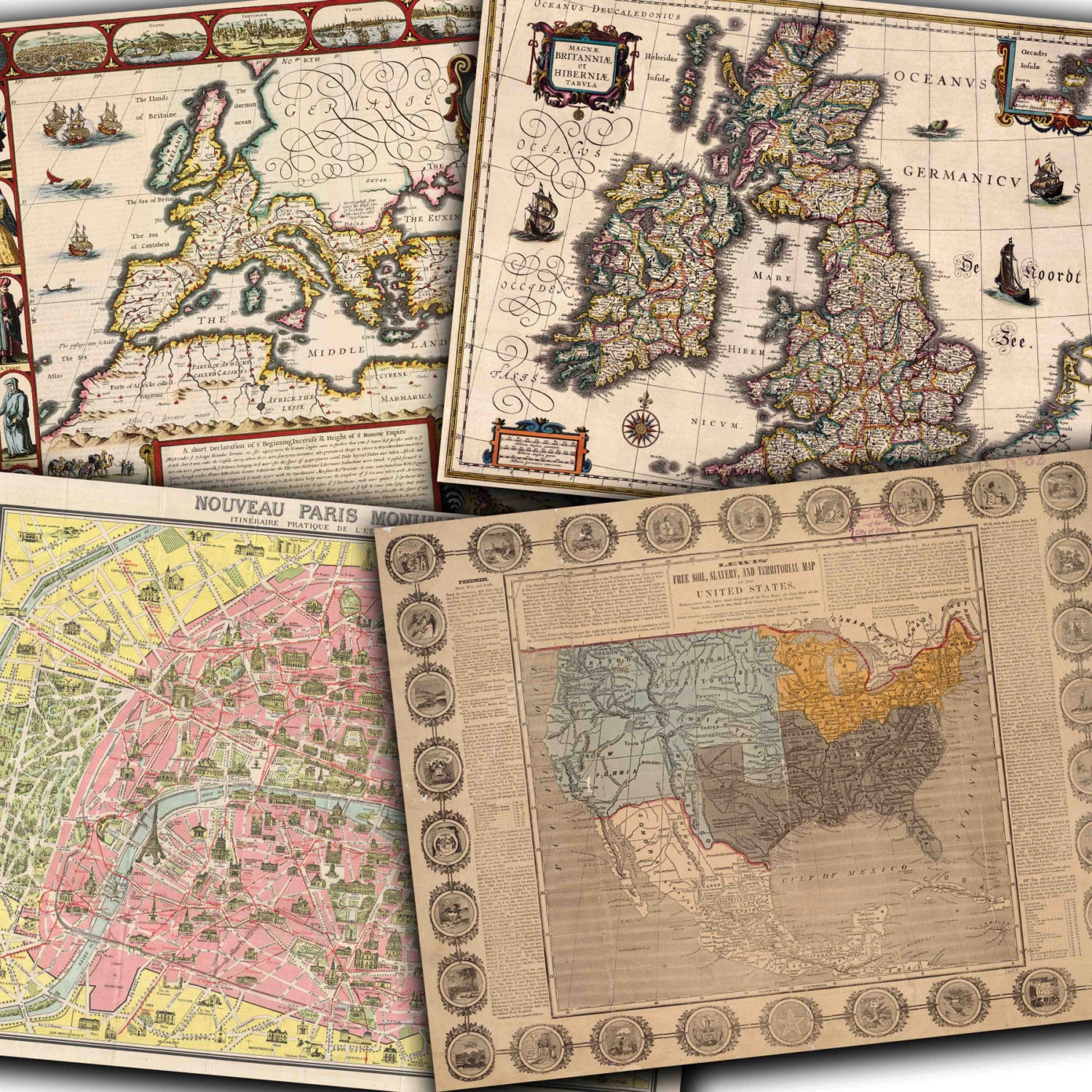 Vintage maps antique maps map of europe america map map of | Etsy