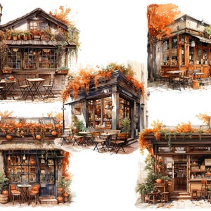 Autumn Cafe Clipart, Cafe Clipart, Cafe Watercolor,autumn Coffee Shop ...