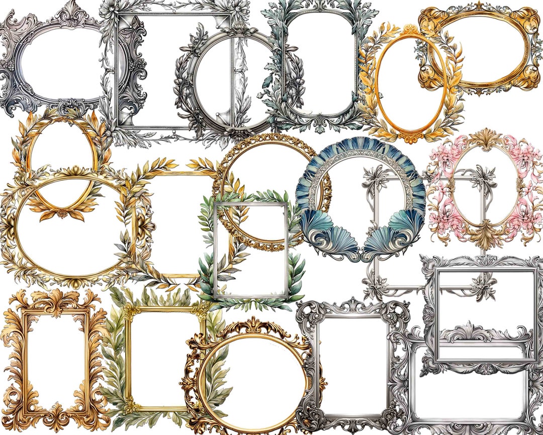 Digital Frame, Vintage Frames, Art Deco Frames, Frames Clipart, Silver ...